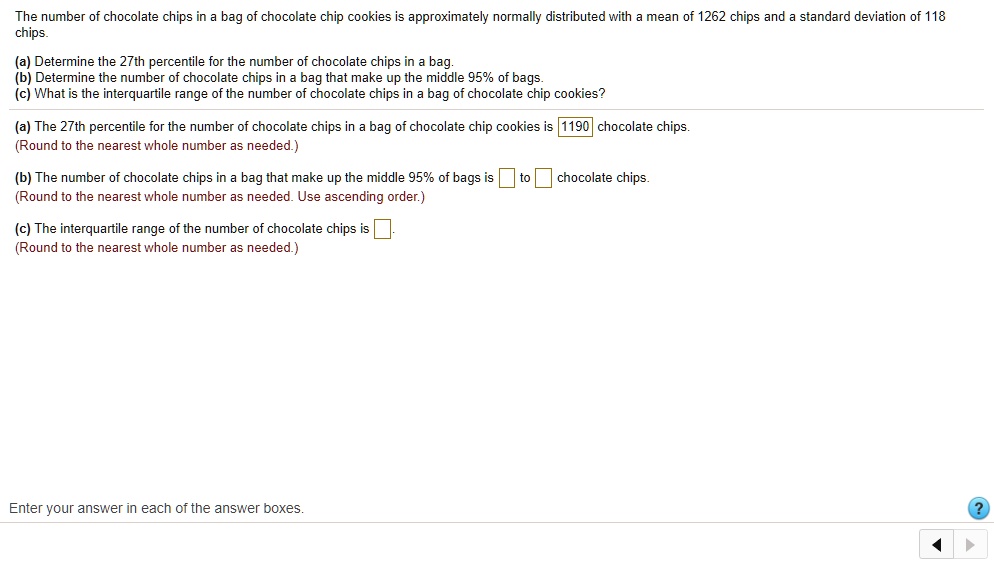 the number of chocolate chips in bag of chocolate chip cookies is ...