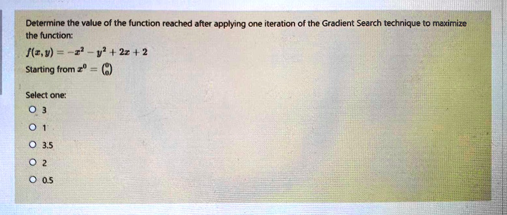 SOLVED: Determine the value of the function reached after applying one iteration of the Gradient ...