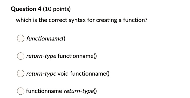 Question 4 (10 points) which is the correct syntax for creating a ...