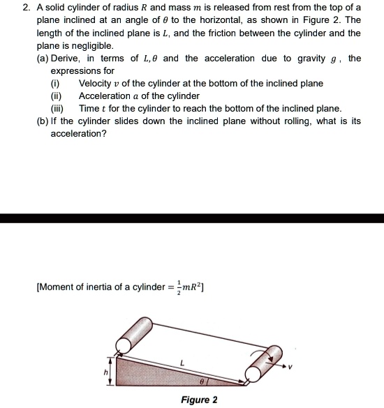 2 a solid cylinder of radius r and mass m is released from rest from ...