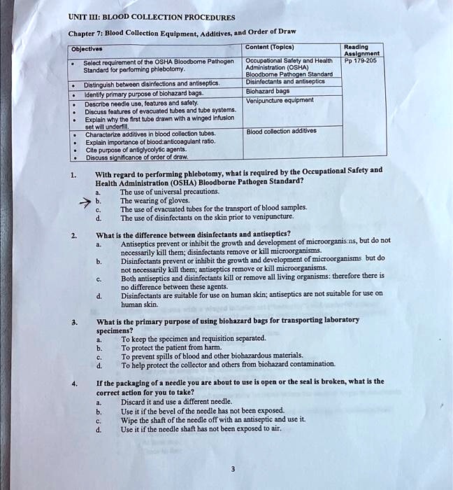 SOLVED: Texts: UNIT III: BLOOD COLLECTION PROCEDURES Chapter 7: Blood ... SOLVED: Texts: UNIT III: BLOOD COLLECTION PROCEDURES Chapter 7: Blood ...