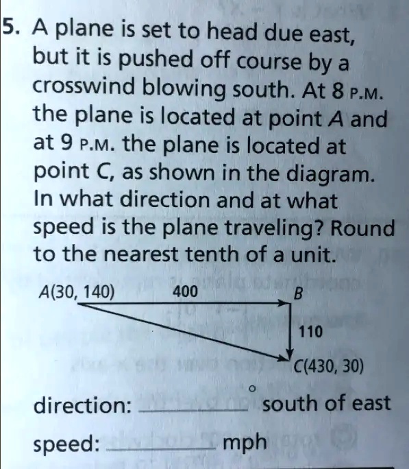 5. A plane is set to head due east, but it is pushed off course by a ...