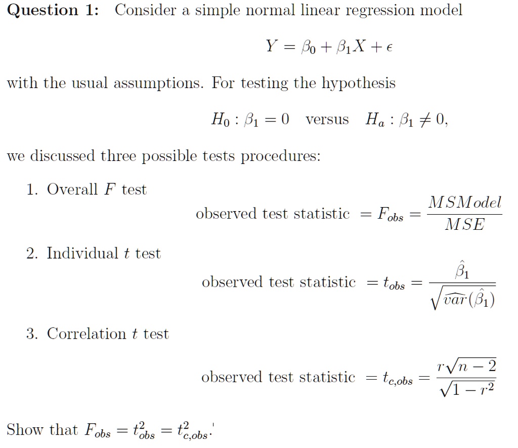 SOLVED ion 1 Consider A Simple Normal Linear Regression Model Y