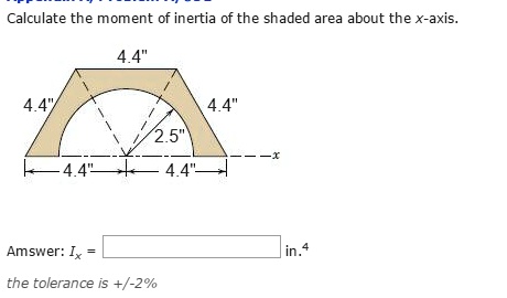 SOLVED: Calculate the moment of inertia of the shaded area about the x-axis. 4.4" 44 14 Answer ...