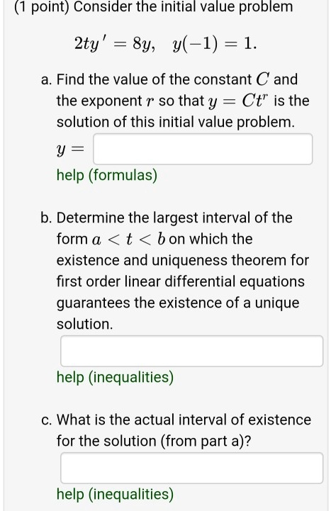 point consider the initial value problem 2ty 8y 9 1 1 a find the value of the constant c and the ...