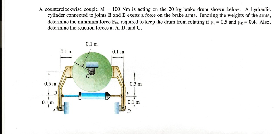 SOLVED: A counterclockwise couple M = 100 Nm is acting on the 20 kg ...