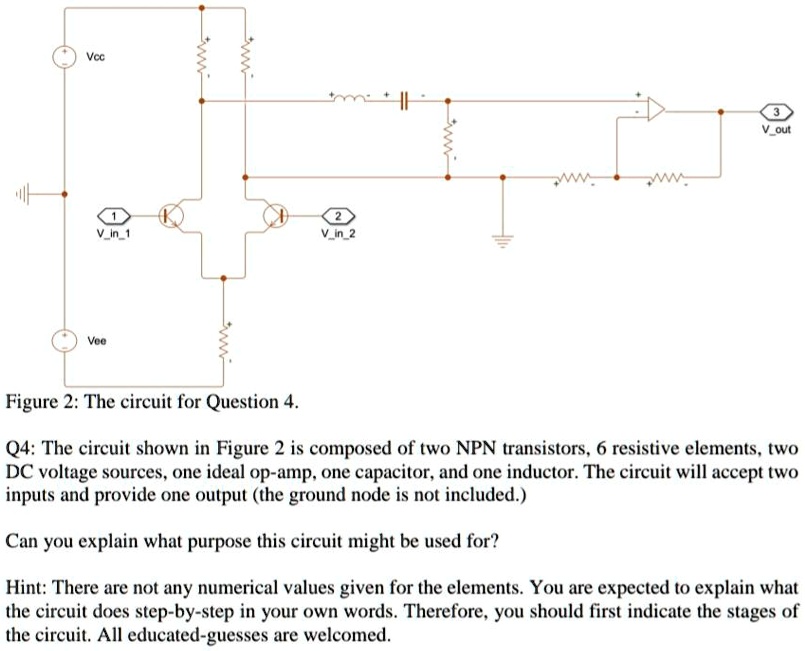 SOLVED: Vcc oui Figure 2: The circuit for Question 4 Q4: The circuit shown in Figure 2 is ...
