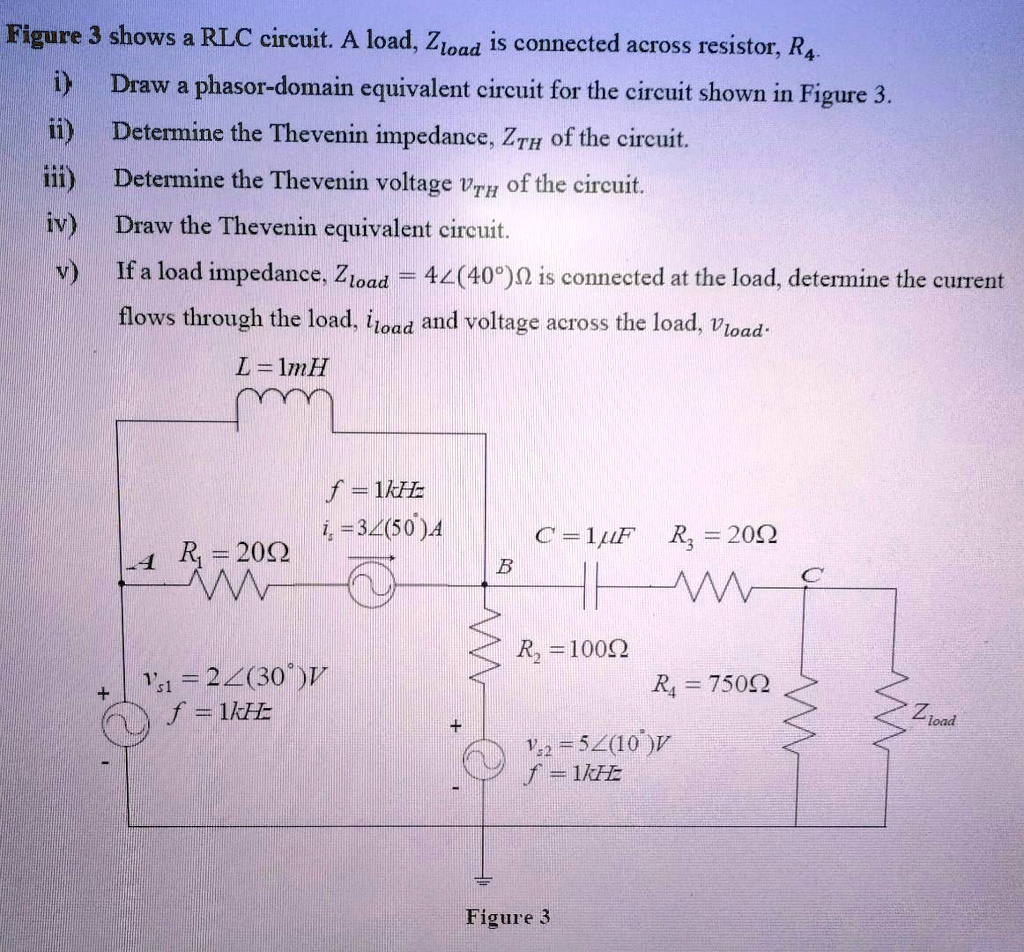SOLVED: Texts: Figure 3 shows an RLC circuit. A load, Zload, is connected across resistor, R4. i ...