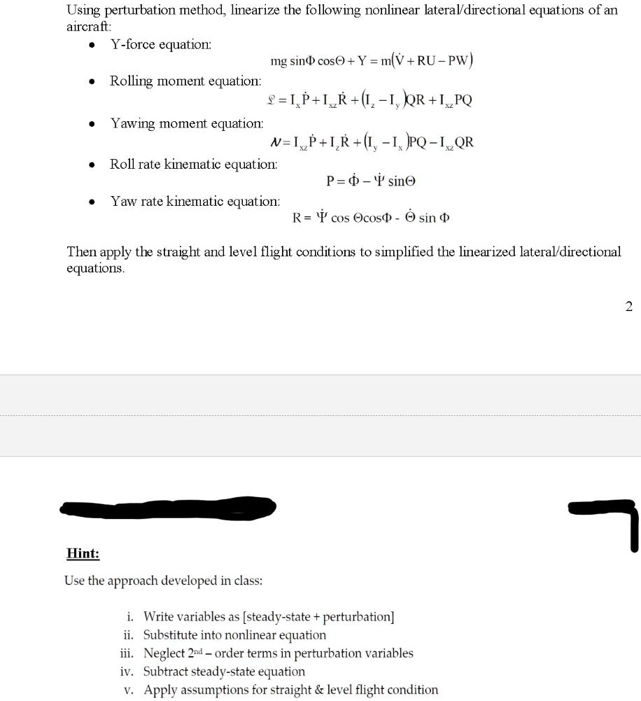 SOLVED: Using perturbation method, linearize the following nonlinear lateral-directional ...