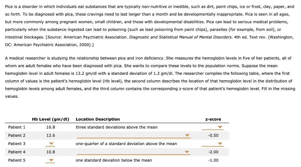 SOLVED: Pica is a disorder in which individuals eat substances that are ...
