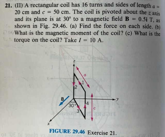 21. (II) A rectangular coil has 16 turns and sides of length a= 20 cm ...