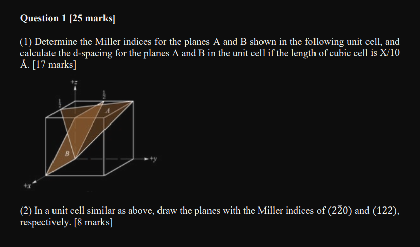 question 125 marks 1 determine the miller indices for the planes a and ... question 125 marks 1 determine the miller indices for the planes a and ...