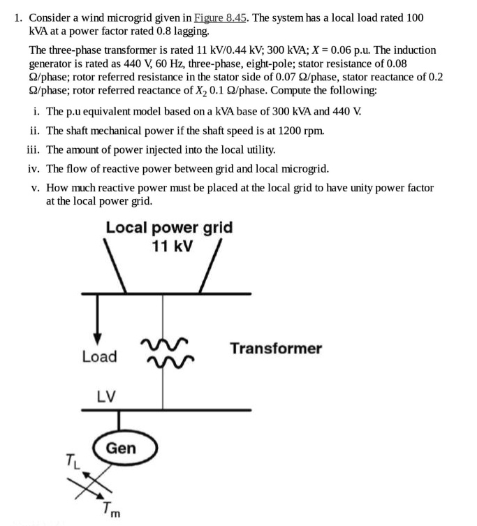 SOLVED: Consider a wind microgrid given in Figure 8.45. The system has a local load rated 100 ...