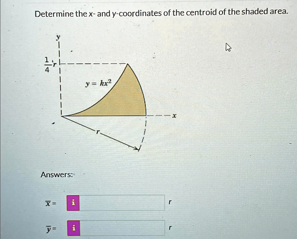 determine the x and y coordinates of the centroid of the shaded area ...