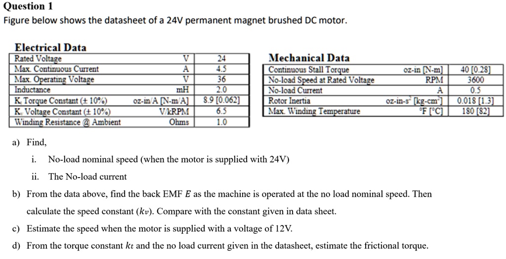 SOLVED: Question 1: Figure below shows the datasheet of a 24V permanent ...