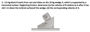 SOLVED: 5.6-kg block B starts from rest and slides on the 10-kg wedge A which is supported by a ...