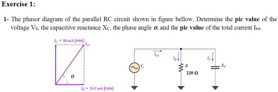 SOLVED: Exercise 1: 1- The phasor diagram of the parallel RC circuit shown in figure bellow ...