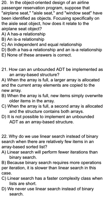 SOLVED: 20. In the object-oriented design of an airline passenger reservation program,suppose ...