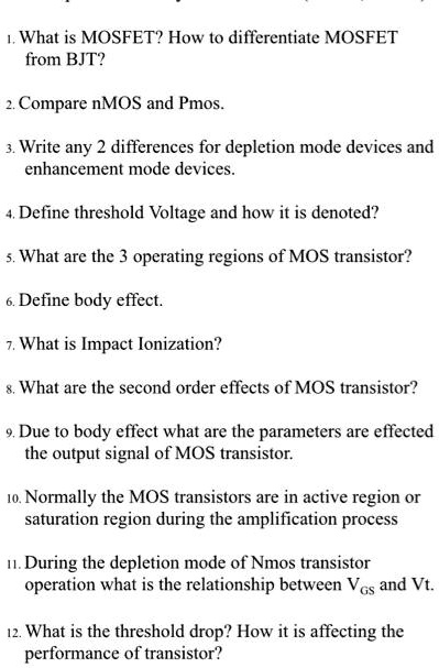 [GET ANSWER] 1. What is MOSFET? How to differentiate MOSFET from BJT? 2 ...