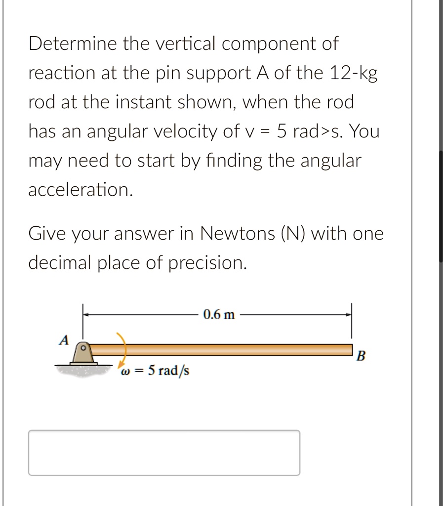Determine the vertical component of reaction at the pin support A of the 12-kg rod at the ...