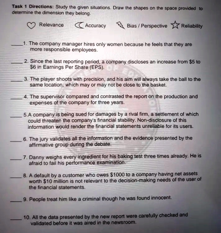 Task 1 Directions: Study the given situations. Draw the shapes on the space provided to ...