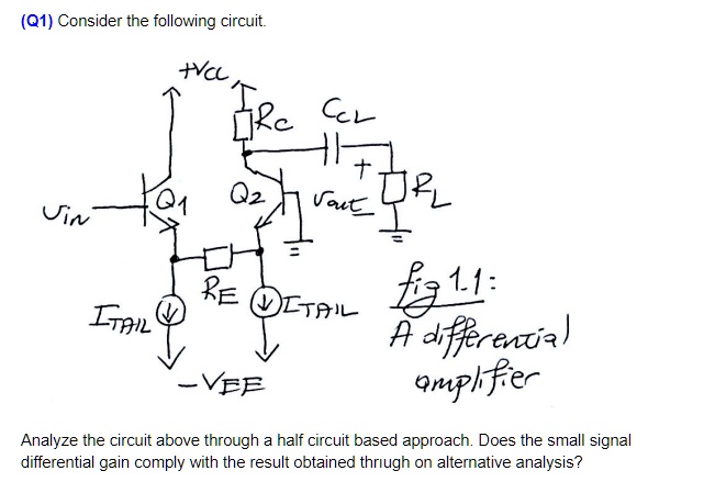 (Q1) Consider the following circuit. Analyze the circuit above through a half circuit based ...