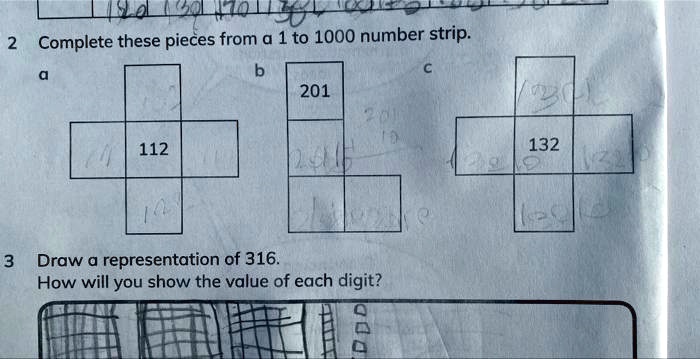 2 Complete these pieces from a 1 to 1000 number strip. a 112 b 201 c ...