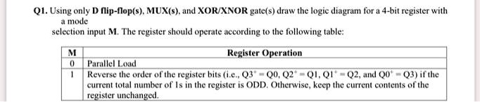 SOLVED: Q1. Using only D flip-flops, MUX, and XOR/XNOR gates, draw the ...