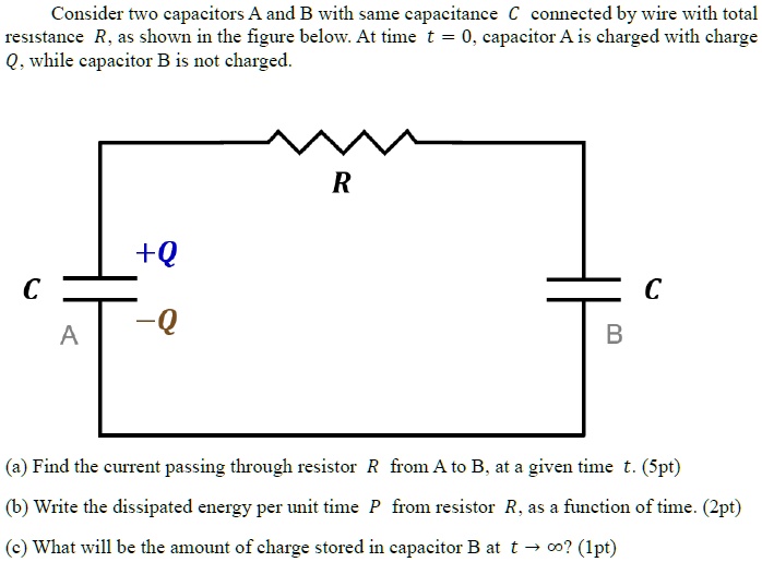 consider two capacitors a and b with same capacitance connected by wire ...