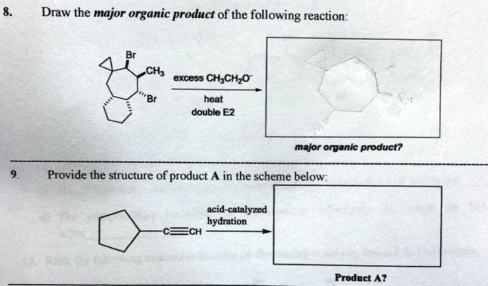 draw the major organic product of the following reaction chs excess ...
