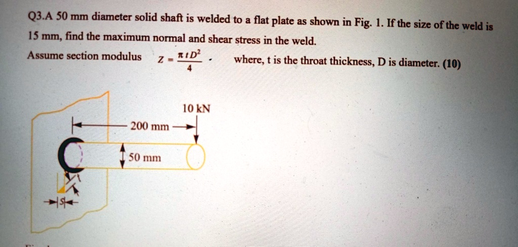 SOLVED: Q3.A 50 mm diameter solid shaft is welded to a flat plate as ...