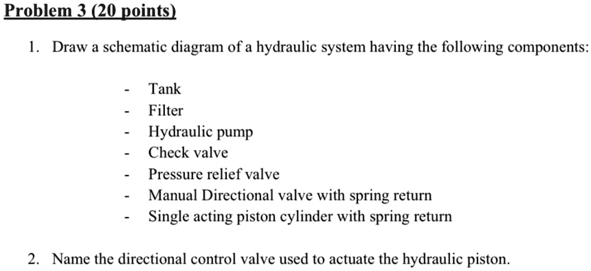 problem 3 20 points 1 draw a schematic diagram of a hydraulic system having the following ...
