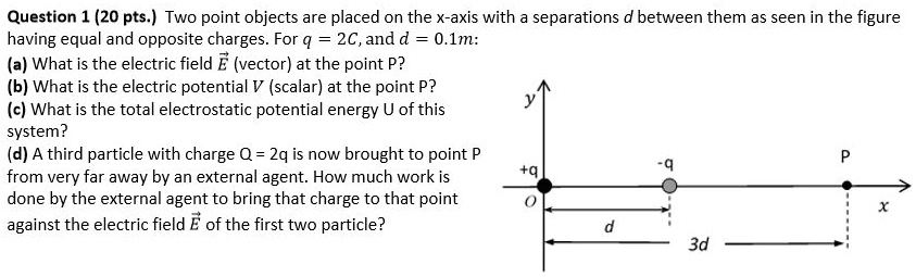 question 20 pts two point objects are placed on the x axis with separations d between them as ...