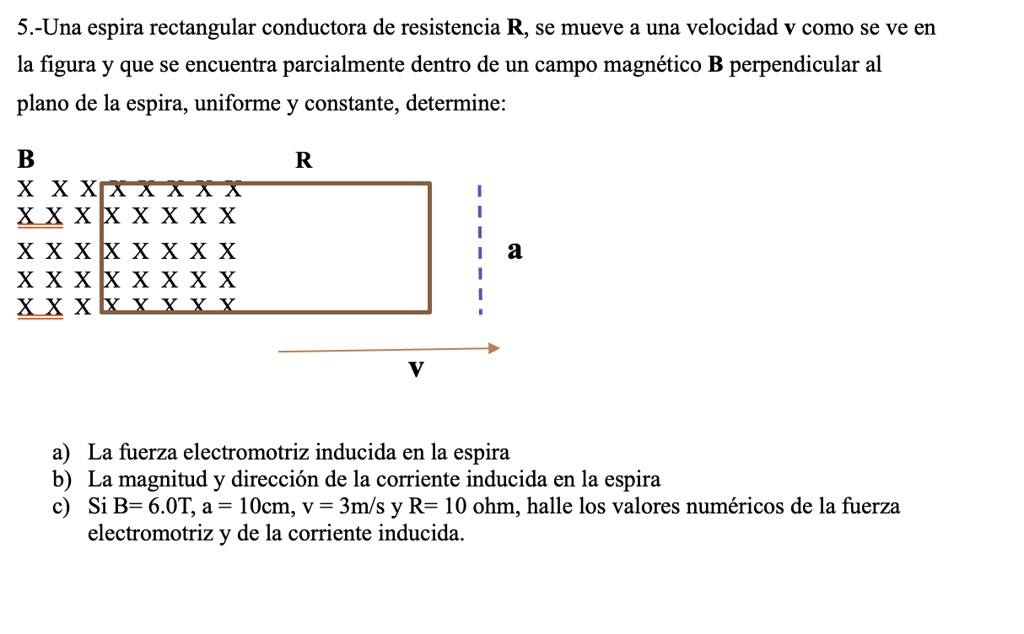 5 una espira rectangular conductora de resistencia r se mueve a una ...