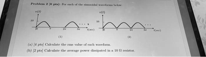 SOLVED: Problem 2 [6 pts]: For each of the sinusoidal waveforms below: w(t) v(t) (1) (2) a/4 pts ...