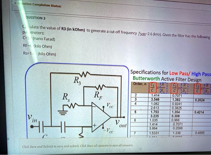 Question Completion Status: QUESTION 3 Cculate the value of R3 (in kOhm ...