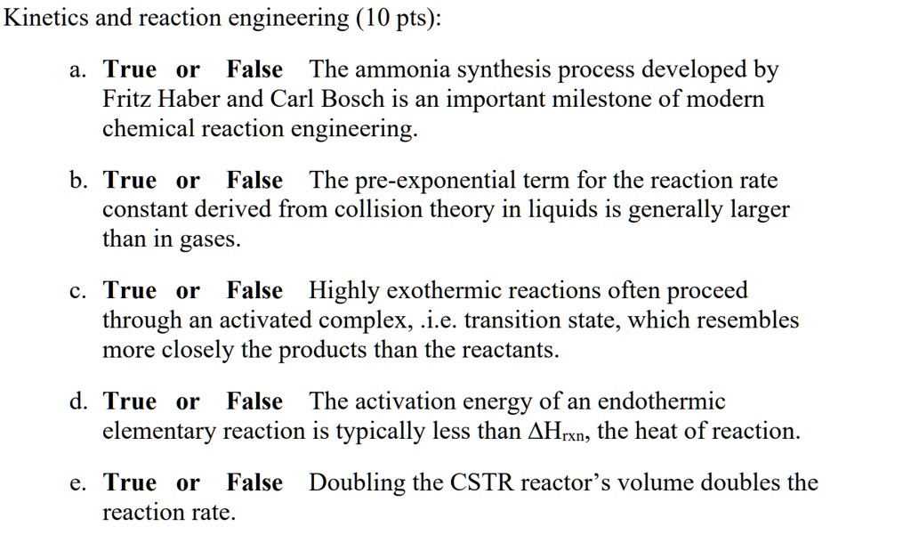 SOLVED: a. True or False: The ammonia synthesis process developed by ...