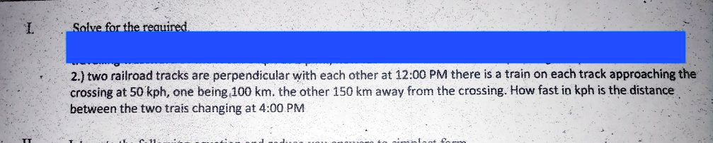 Solve for the required: Two railroad tracks are perpendicular to each ...