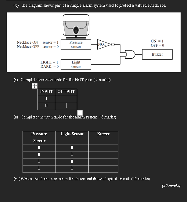 (b) The diagram shows part of a simple alarm system used to protect a ...