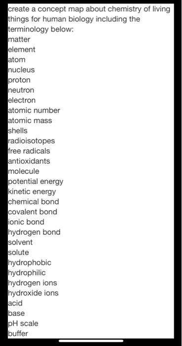 Create A Concept Map About Chemistry Of Living Things For Human Biology