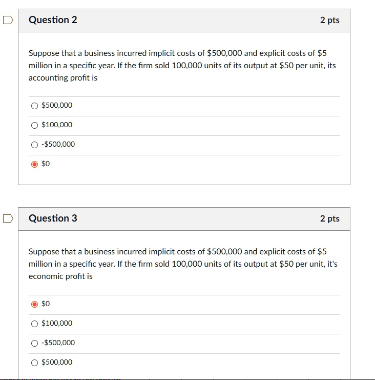 Suppose that a business incurred implicit costs of 500,000 and explicit ...