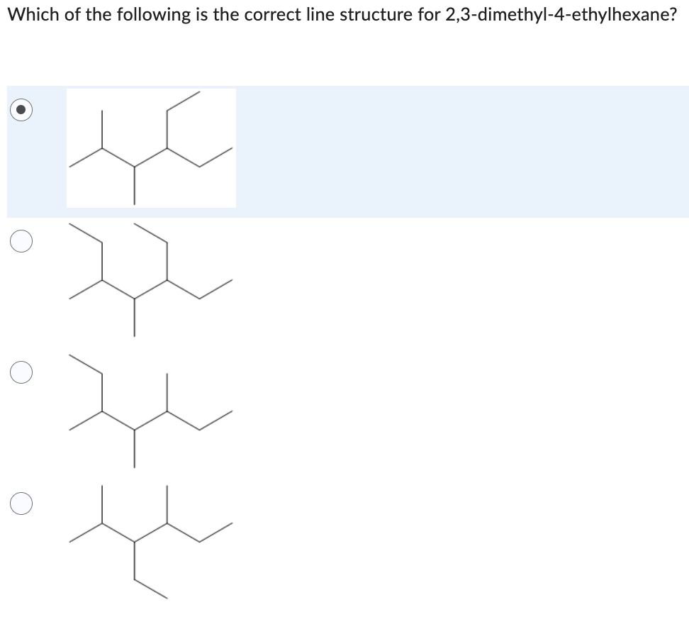 Which of the following is the correct line structure for 2,3-dimethyl-4 ...