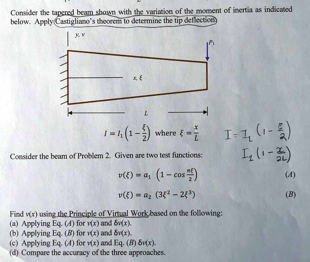 Consider the tapered beam shown with the variation of the moment of inertia as indicated below ...