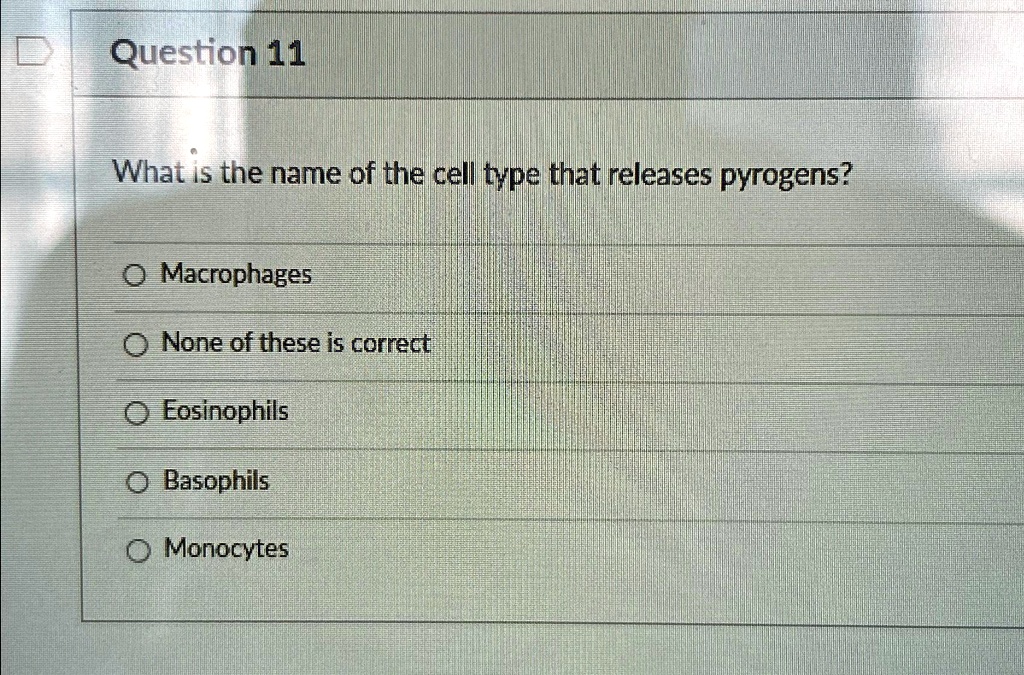 SOLVED: Question 11 What is the name of the cell type that releases ...