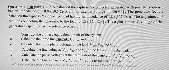 Solved A Balanced Three Phase Y Connected Generator With Positive Sequence Has An Impedance Of