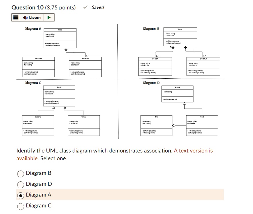 texts identify the uml class diagram which demonstrates association ...