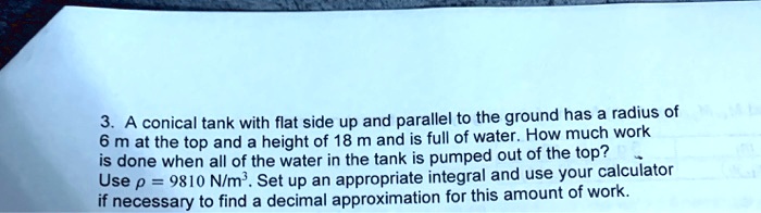 SOLVED: A conical tank with a flat side up and parallel to the ground ...
