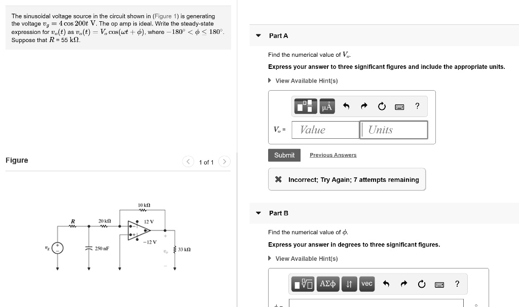 The sinusoidal voltage source in the circuit shown in (Figure 1) is generating the voltage vg ...