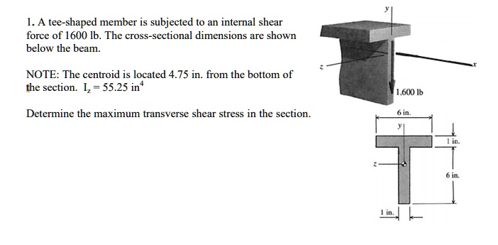 SOLVED: A tee-shaped member is subjected to an internal shear force of ...