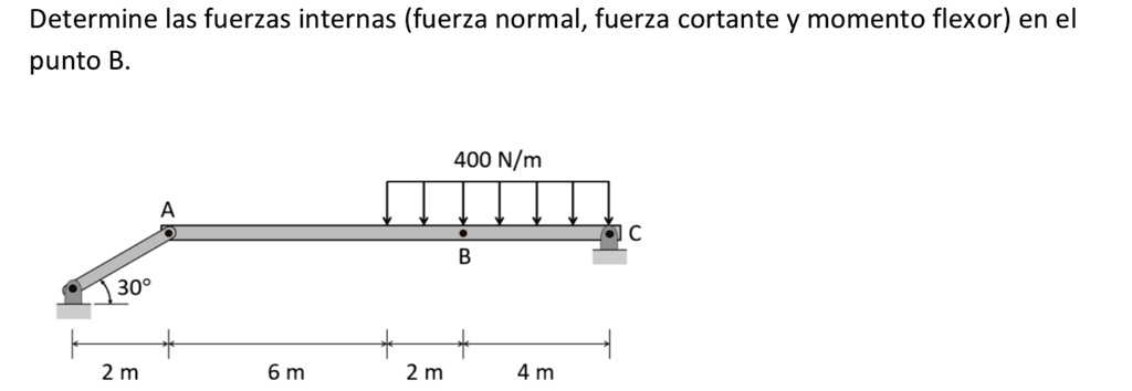 Determine las fuerzas internas (fuerza normal, fuerza cortante y ...